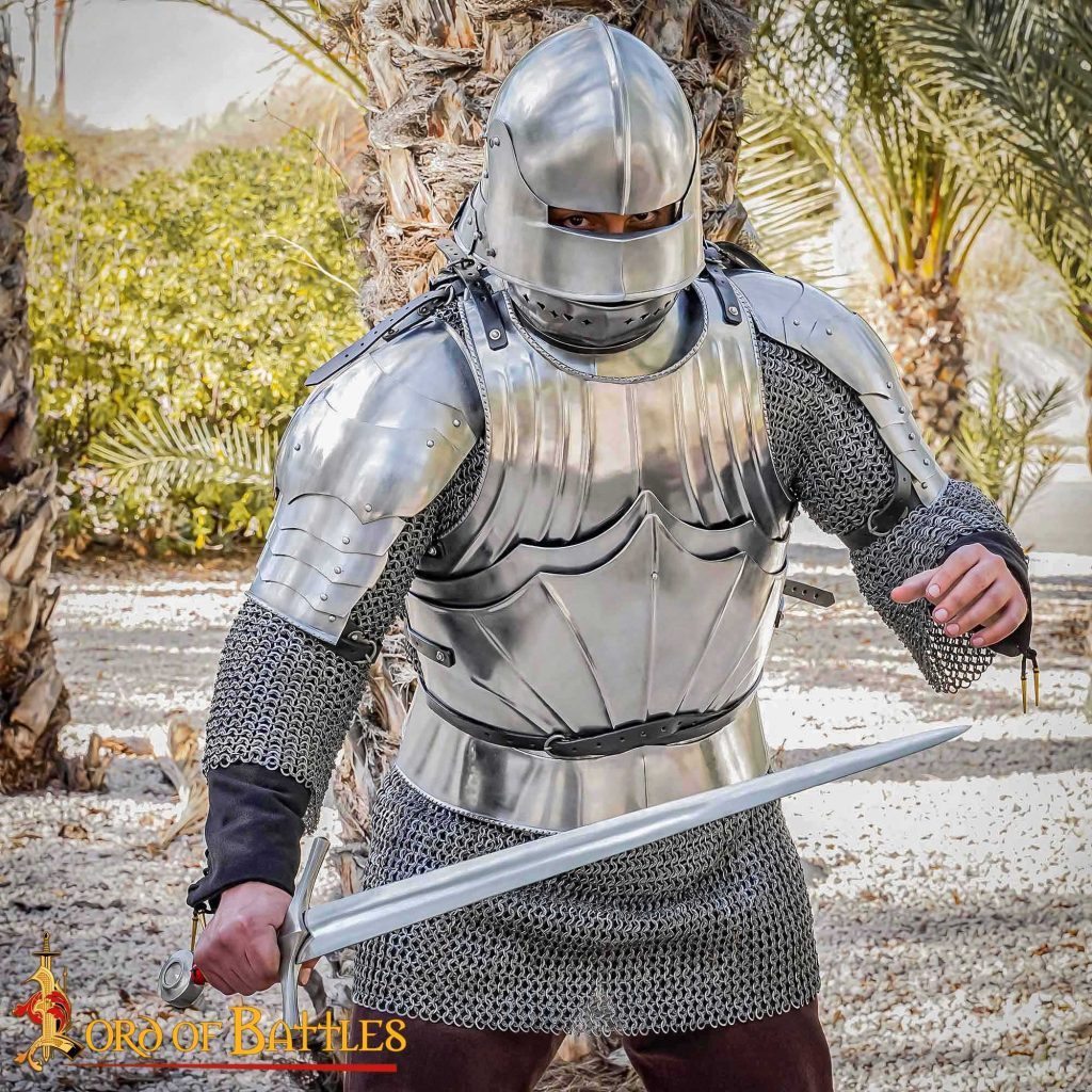 Late Medieval Gothic Fluted Cuirass Steel Armor with Straps