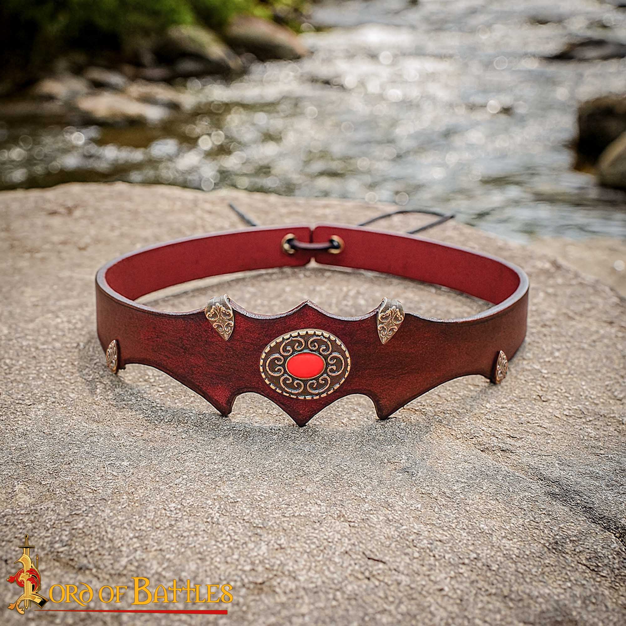 Authentic Medieval Leather Headband with Brass Accents