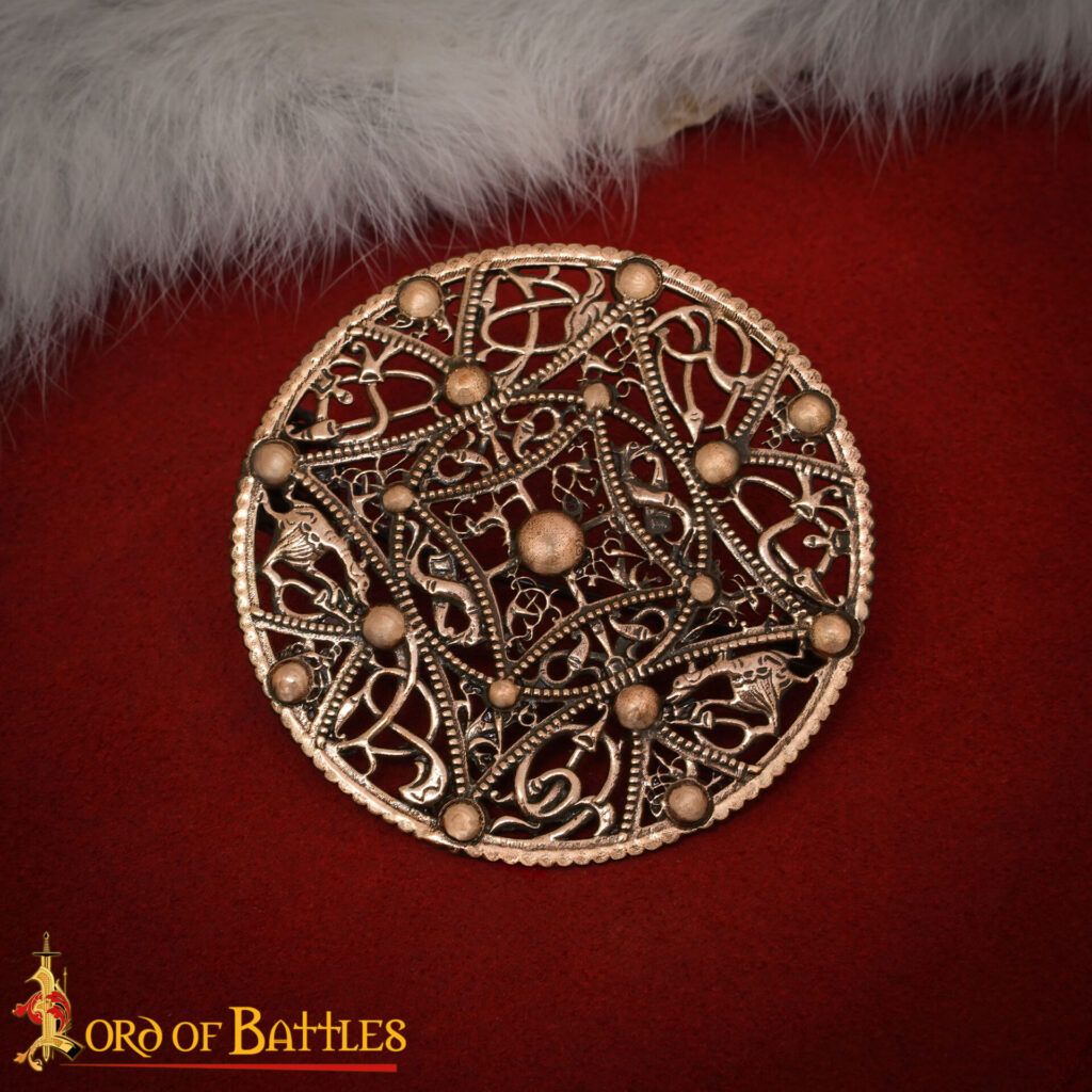 Viking Bronze Round Disc Brooch Norse Style Filigree Pattern